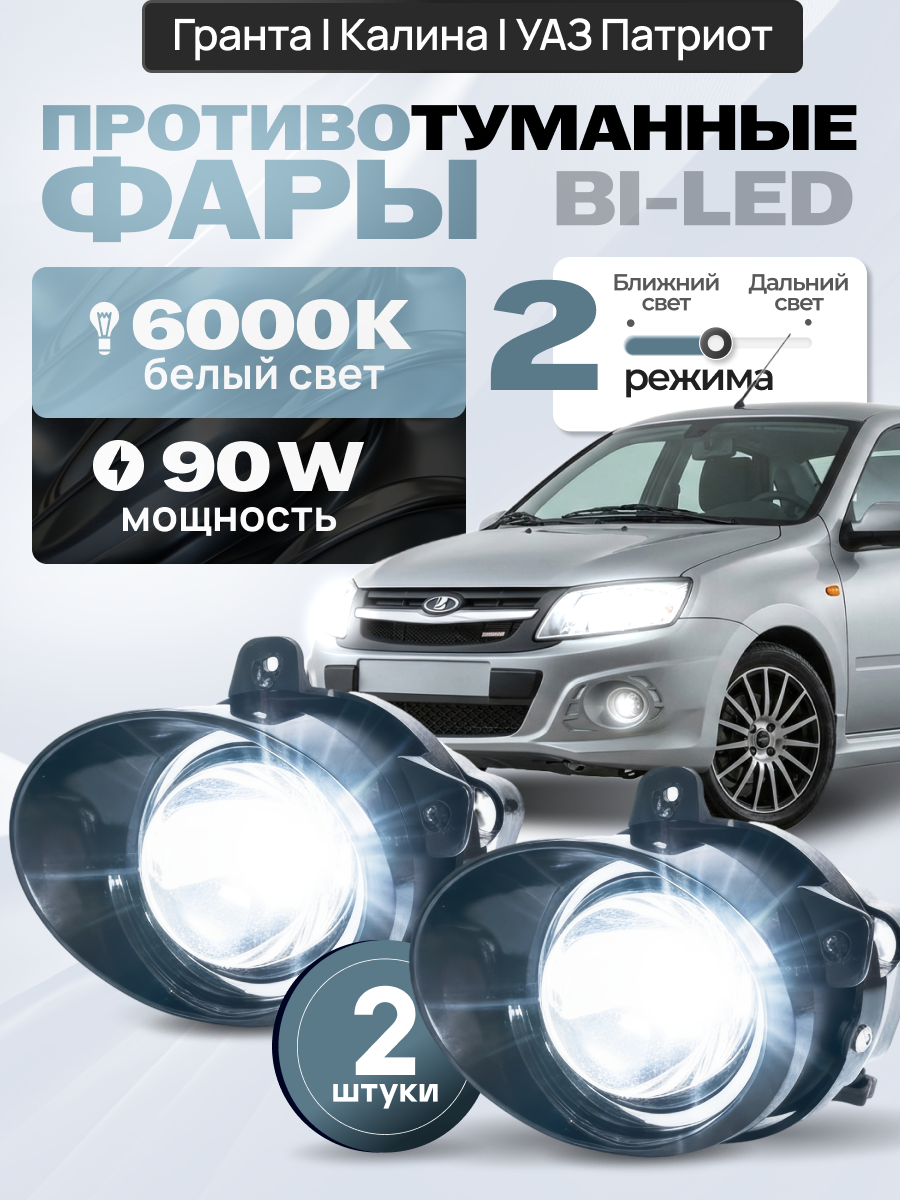 Светодиодные противотуманные фары Лада Гранта, Ларгус, Калина / птф Датсун Он-До, Датсун Ми-До / туманки УАЗ Патриот