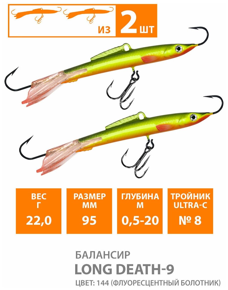 Балансир для зимней рыбалки AQUA Long Death 95mm 22g цвет 144 2шт