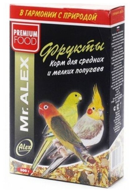 Mr.Alex Корм для средних и мелких попугаев "Фрукты", 500г 0.5 кг
