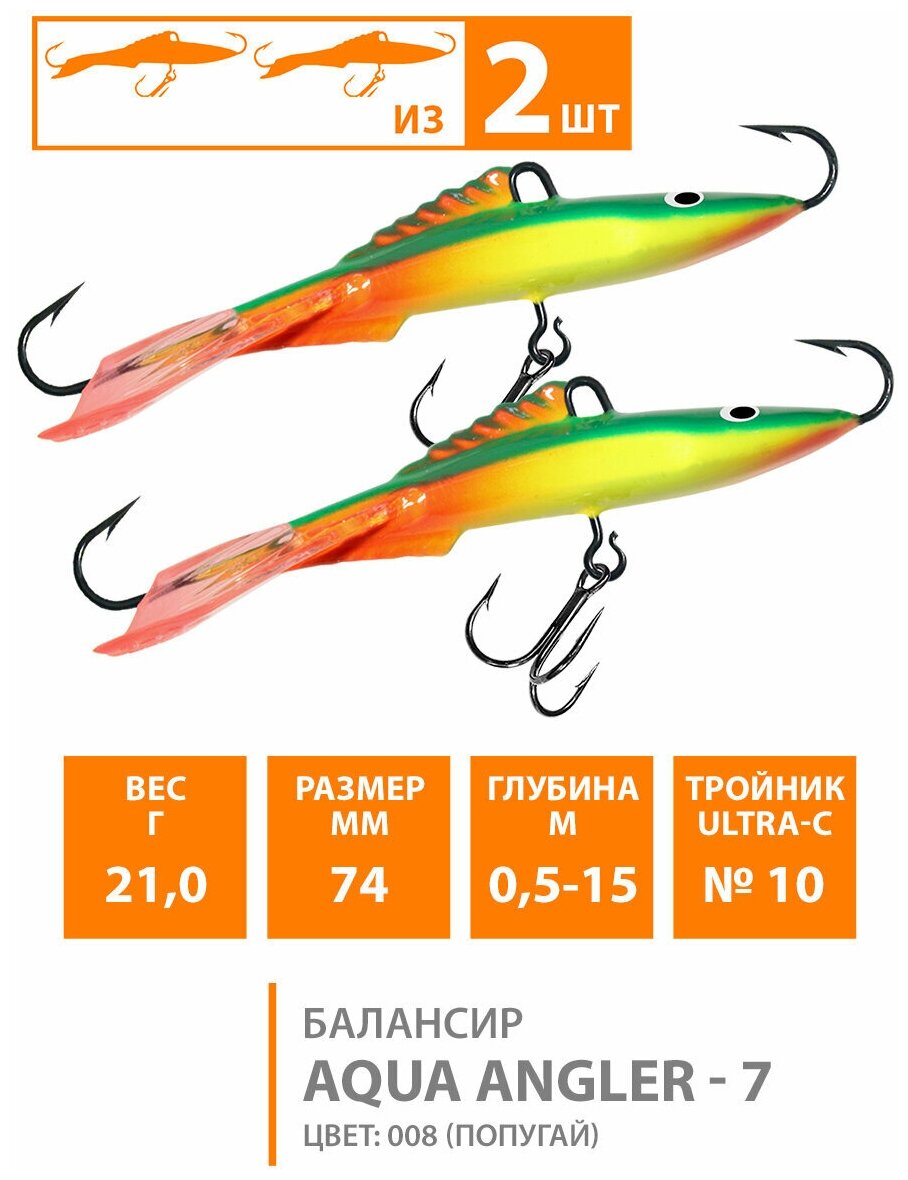 Балансир для зимней рыбалки AQUA Angler 74mm 21g цвет 008 2шт