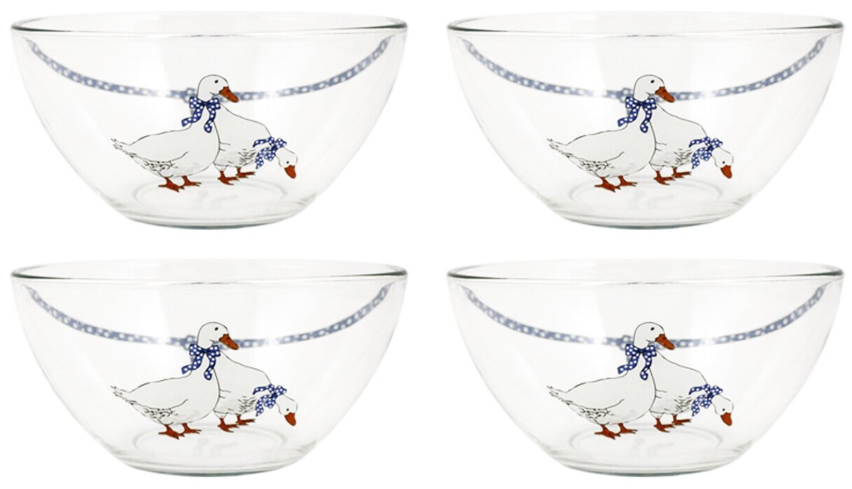 Набор салатников NaturePan Гуси, стекло, 16 см, 0.7л, 4 шт, бесцветный