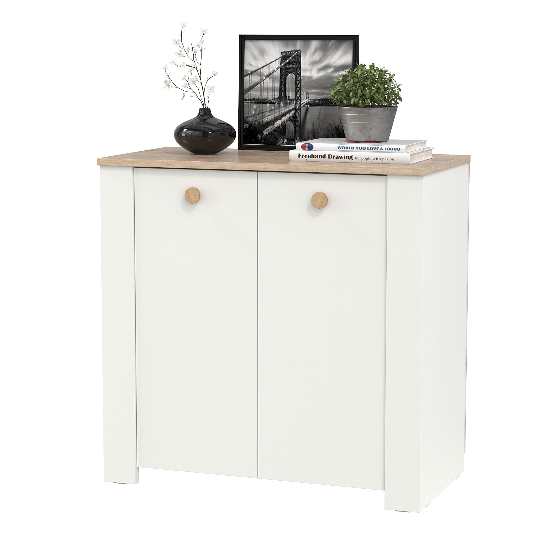 Тумба с дверками Моби Джастин 16.228.02 цвет белый шагрень/дуб белый эксклюзив