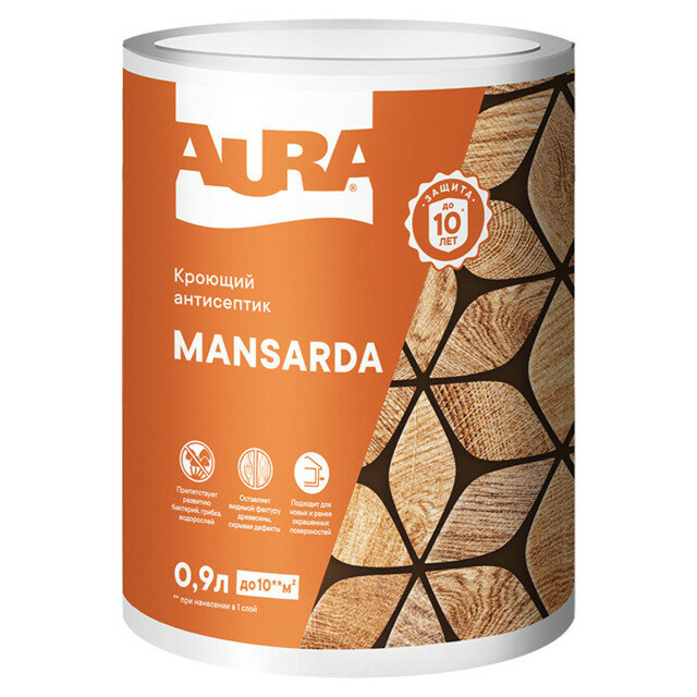 Антисептик кроющий AURA Mansarda 0,9л бесцветный, арт. AWW037