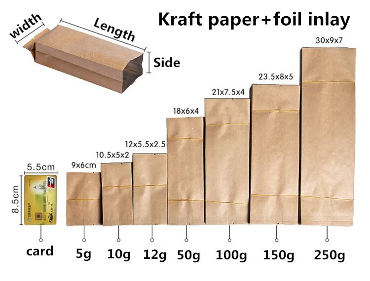 100 шт. белые крафт-пакеты с боковыми карманами leotrusting Kraft paper bag, 5x10.5x2cm