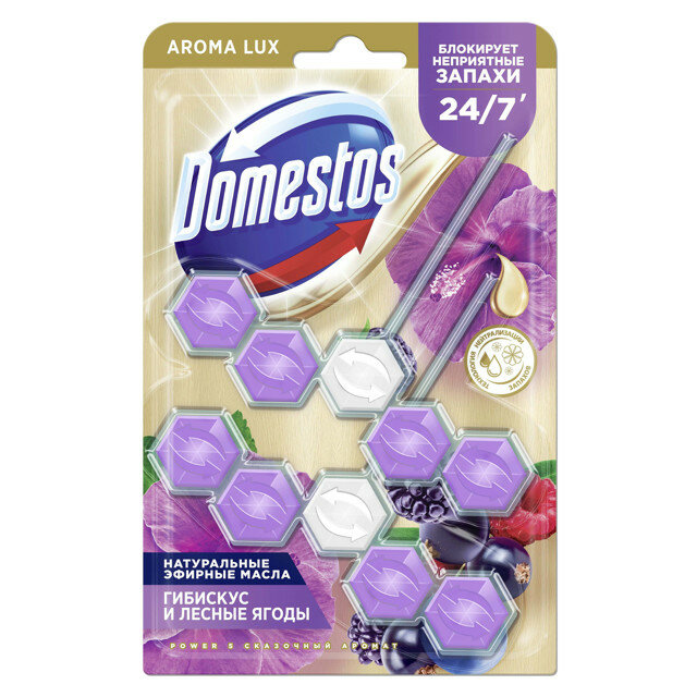 Подвеска для унитаза DOMESTOS Aroma Lux Сказочный аромат Гибискус и Лесные ягоды 2х50г