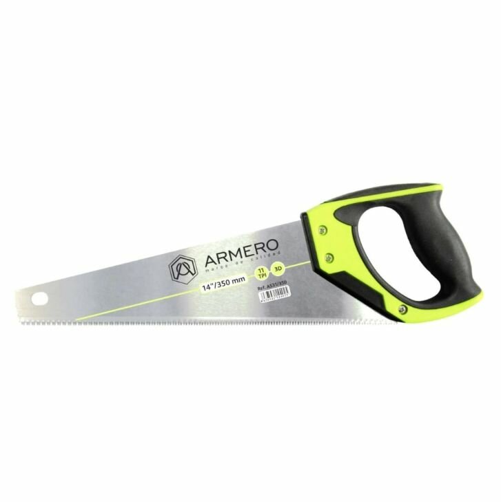 Ножовка по дереву ARMERO 3d заточка мелкий зуб 11 TPI 350 мм