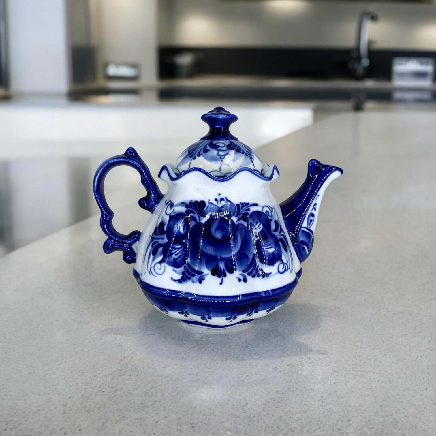 Чайник заварочный "Цветы" 1100 мл гжель фарфор