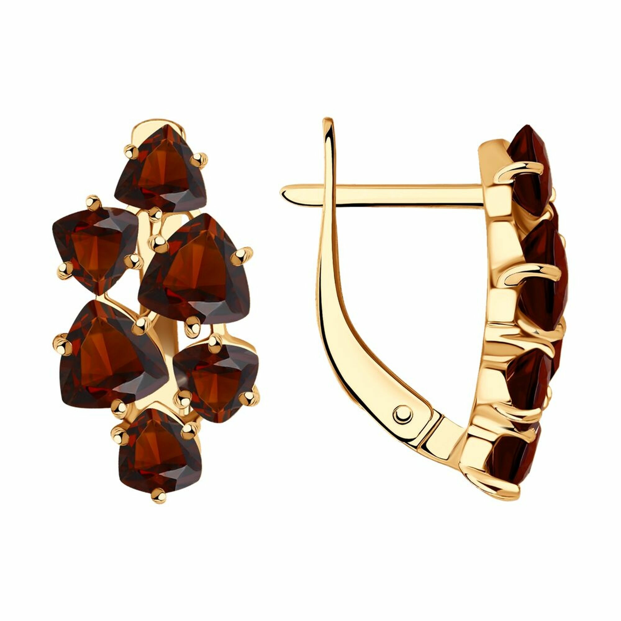 Серьги, красное золото, 585 проба, гранат