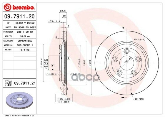 Диск тормозной задн, JAGUAR: S-TYPE 99-08, JAGUAR: XJ 03-09 Brembo арт. 09.7911.20