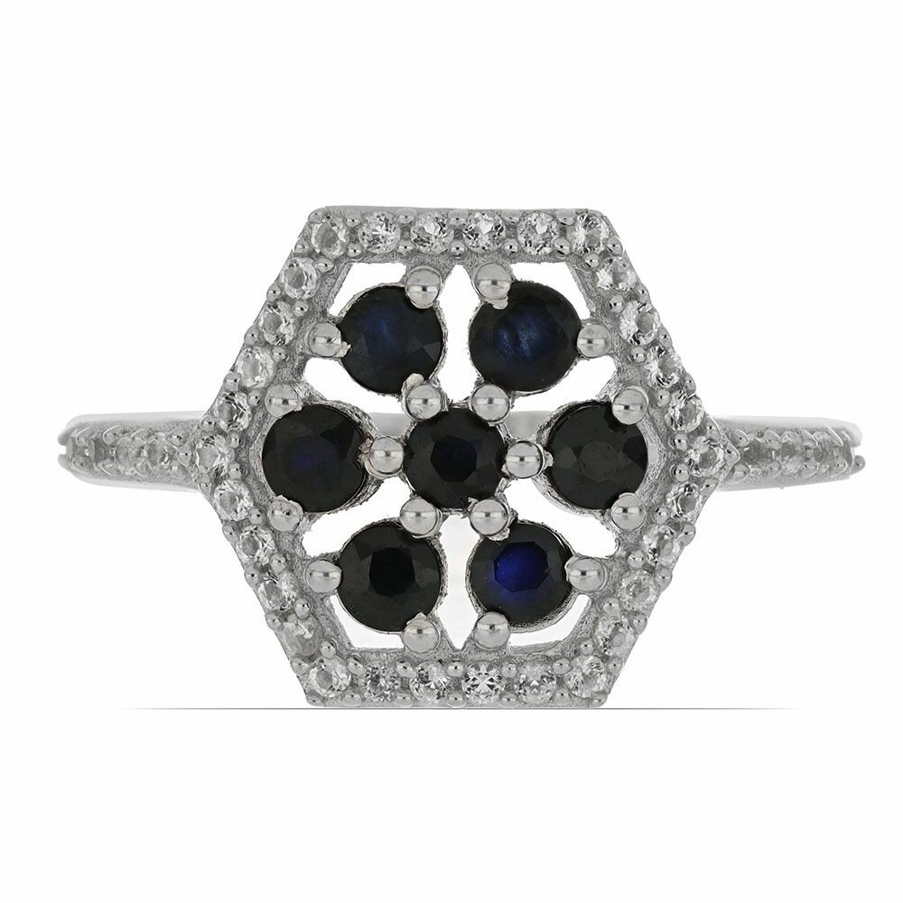 Кольцо, серебро, 925 проба, родирование, топаз, сапфир