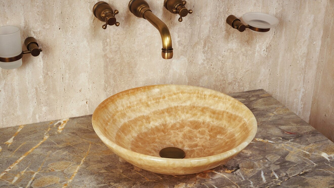 Круглая раковина из желтого камня оникса Sfera 001016111