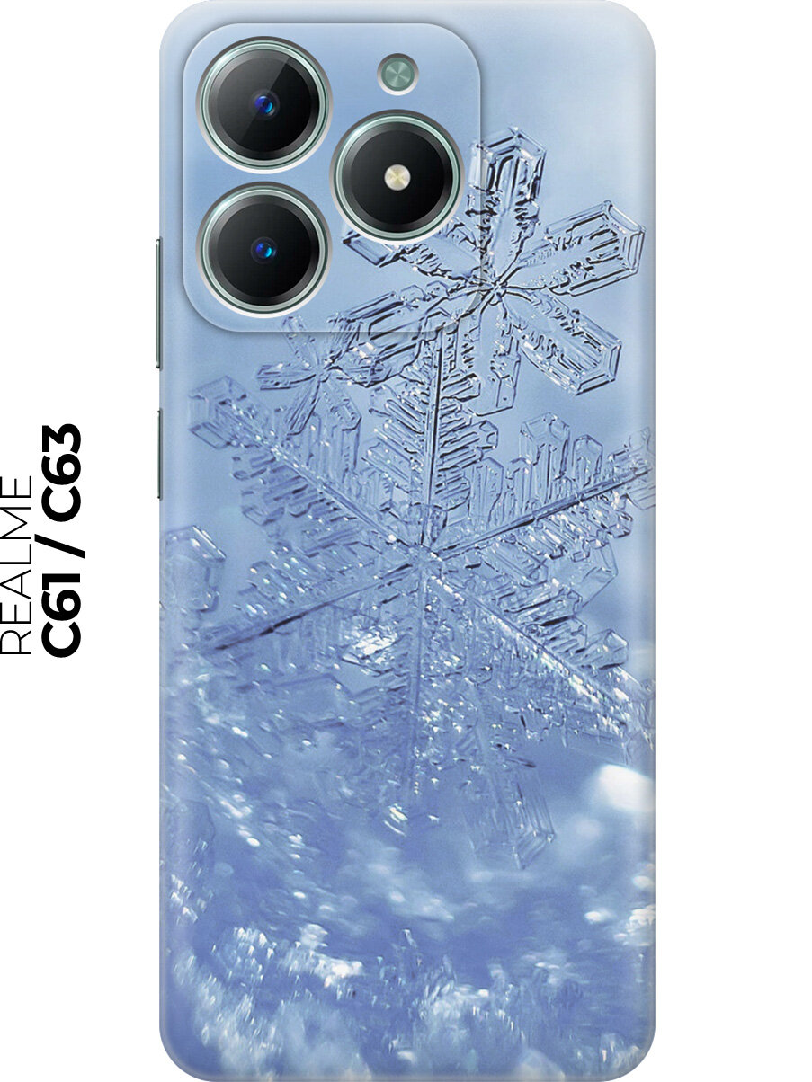 Силиконовый чехол на Realme C61 / C63 с принтом "Снежинка на голубом"