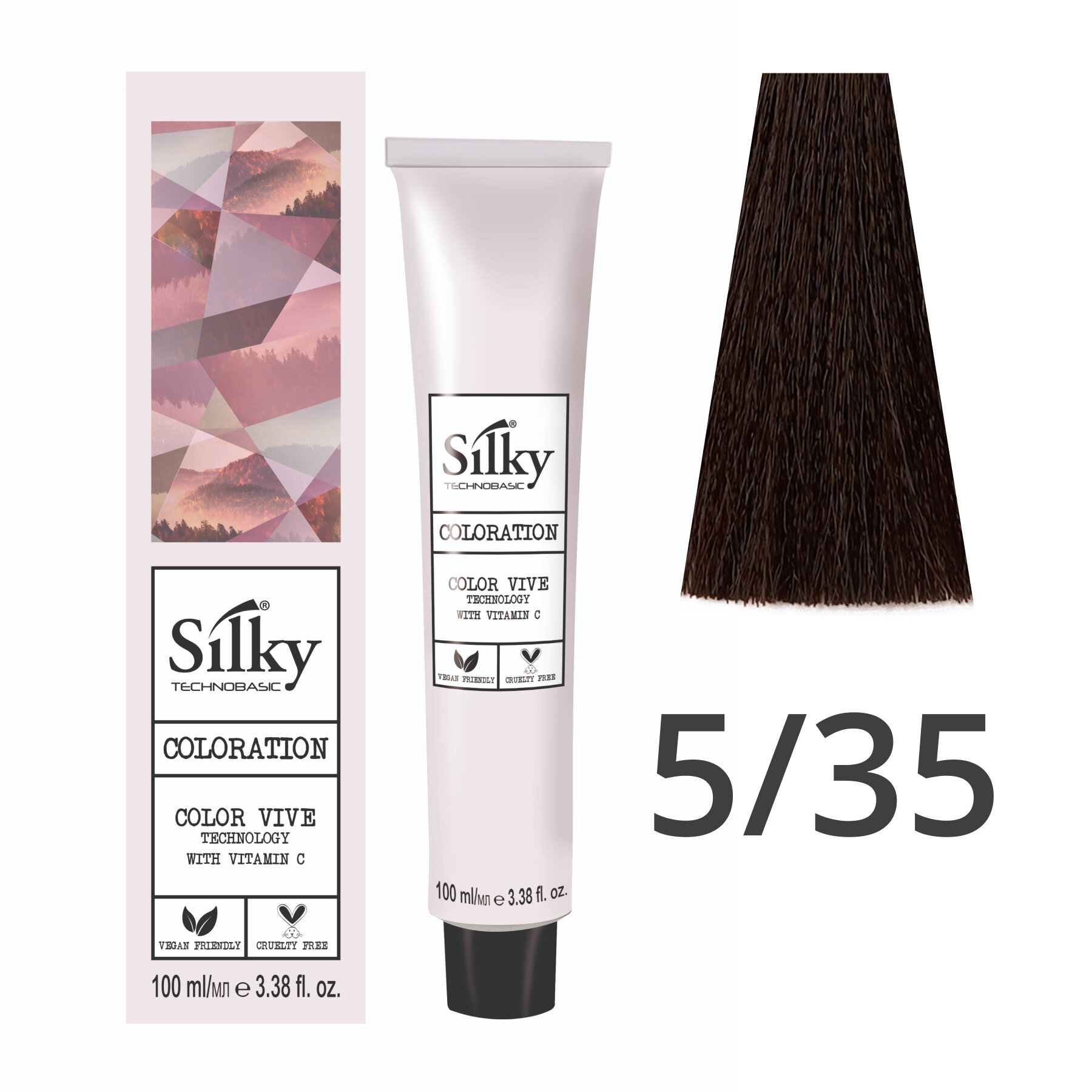 Краска для волос профессиональная Silky Color Vive/Ultralift 5/35 Светлый каштановый Кофейный, 100 мл