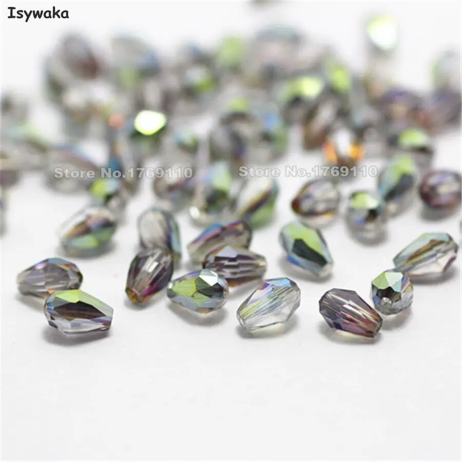 Isywaka хрустальные бусины-капли 3x5 мм, 4x6 мм, 5x7 мм 5x7mm 65pcs, Hot Light Green