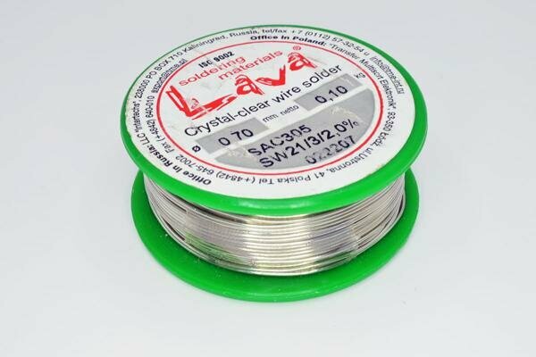 Припой LAVA-EU SnAgCu0.5-SW21 проволочный с водосмываемым флюсом SW21 0,7мм/0,1кг проволока