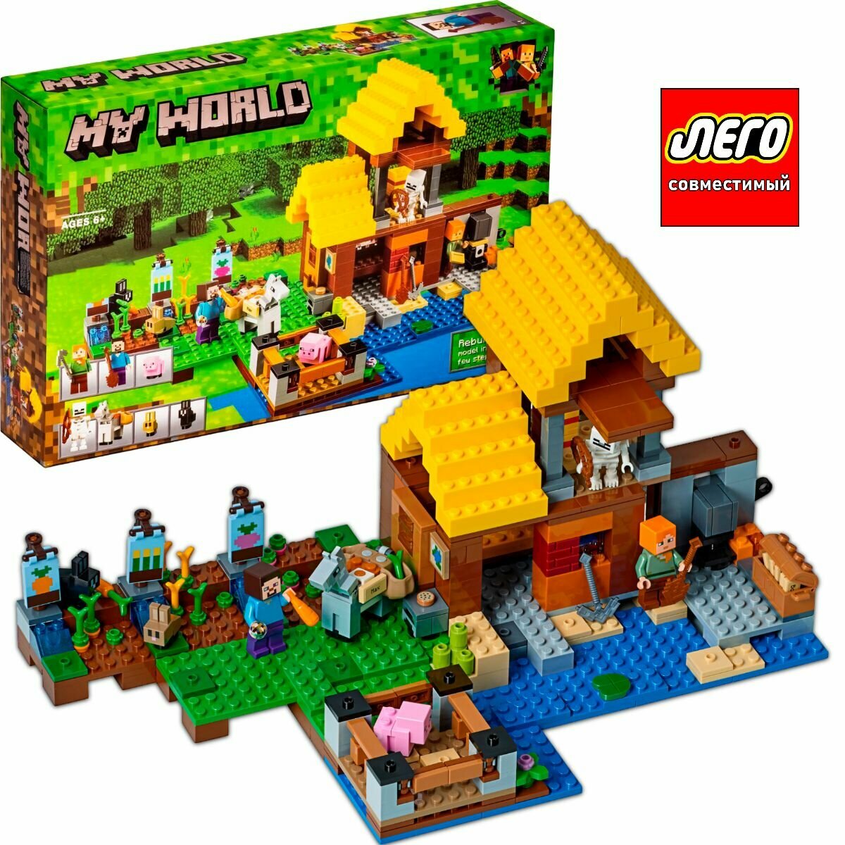 Конструктор MY WORLD 10813 Майнкрафт "Фермерский коттедж" ( 634 деталей )