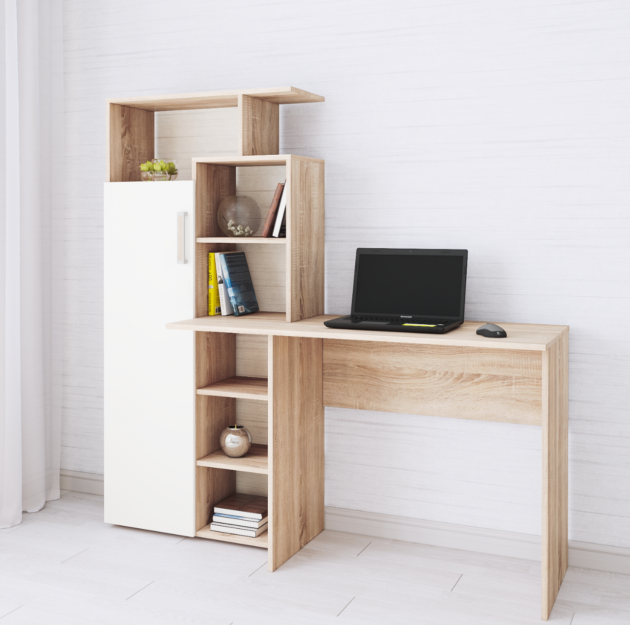 Стол компьютерный Квартет-7 (1508*1500*500), дуб сонома/белый