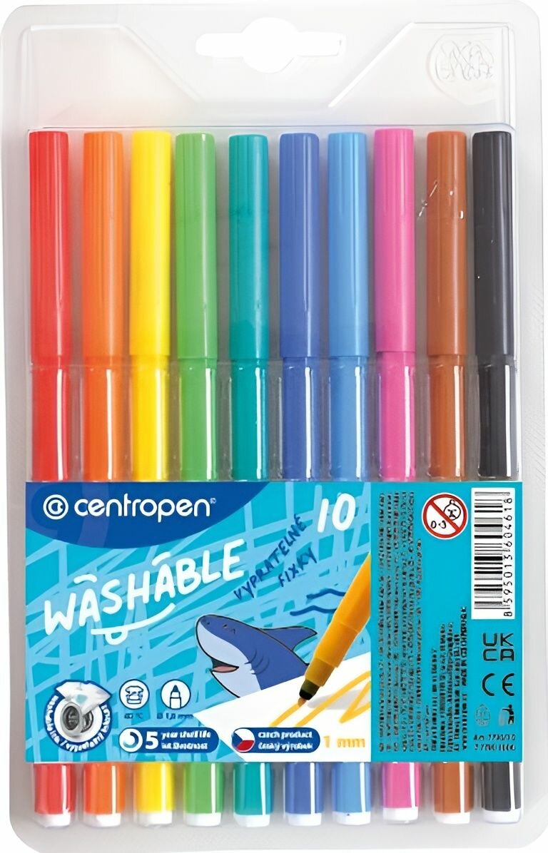 Centropen WASHABLE TP набор фломастеров для рисования, на водной основе, 10 цветов, TP 7790/10