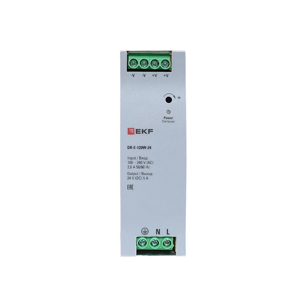 Блок питания на дин рейку EKF Uвх 220 В AC m, Uвых - 24 В DC постоянного тока DR-E-120W-24 — фото 1