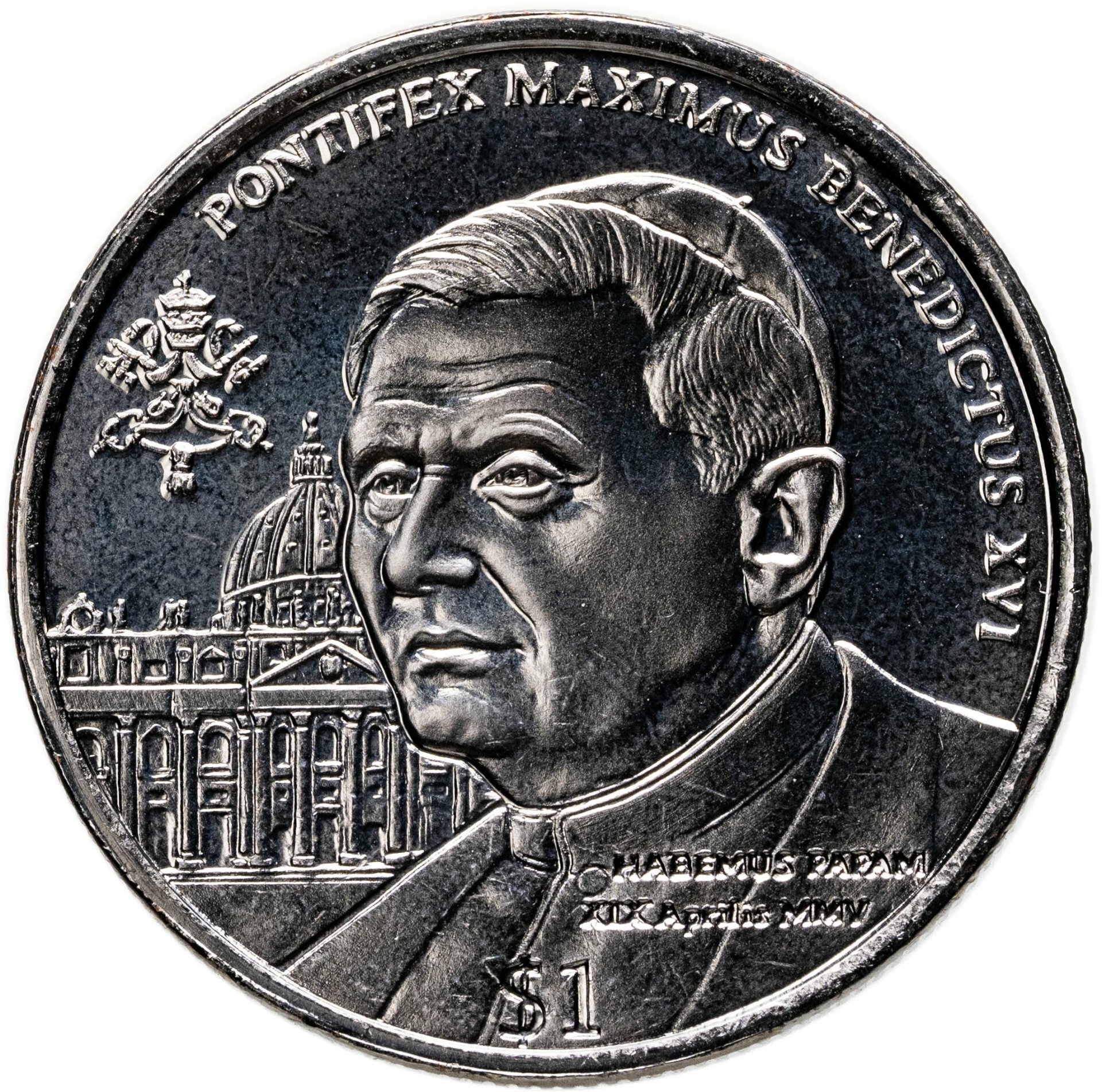 Сьерра-Леоне 1 доллар dollar 2005 Бенедикт XVI, Мельхиор медь-никель, в сохранности BUNC