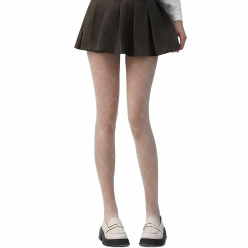 Летние чулки с ромбовидным крестом и бантиком-белые