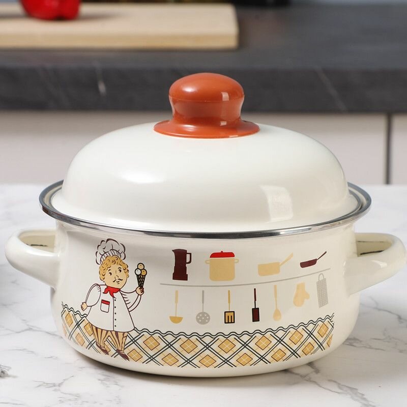 Аутентичный эмалированный горшок, эмалированный суповой горшок, горячий масляный маленький горшок, горшок с двумя ручками, горшок для тушенки, горшок для лапши быстрого приготовления, горшок для сала с крышкой для газа