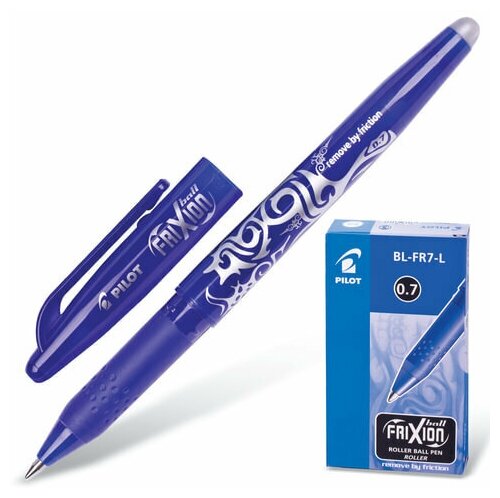 12 шт. Ручка стираемая гелевая с грипом PILOT "Frixion", синяя, корпус синий, узел 0,7 мм, линия письма 0,35 мм, BL-FR-7