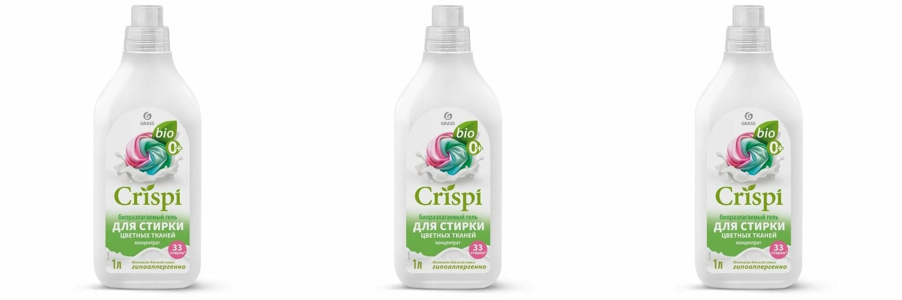 Grass Гель для стирки, Crispi, для цветного белья, 1000 мл. , 3 шт