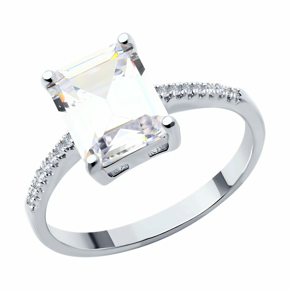 Кольцо, серебро, 925 проба, родирование, фианит