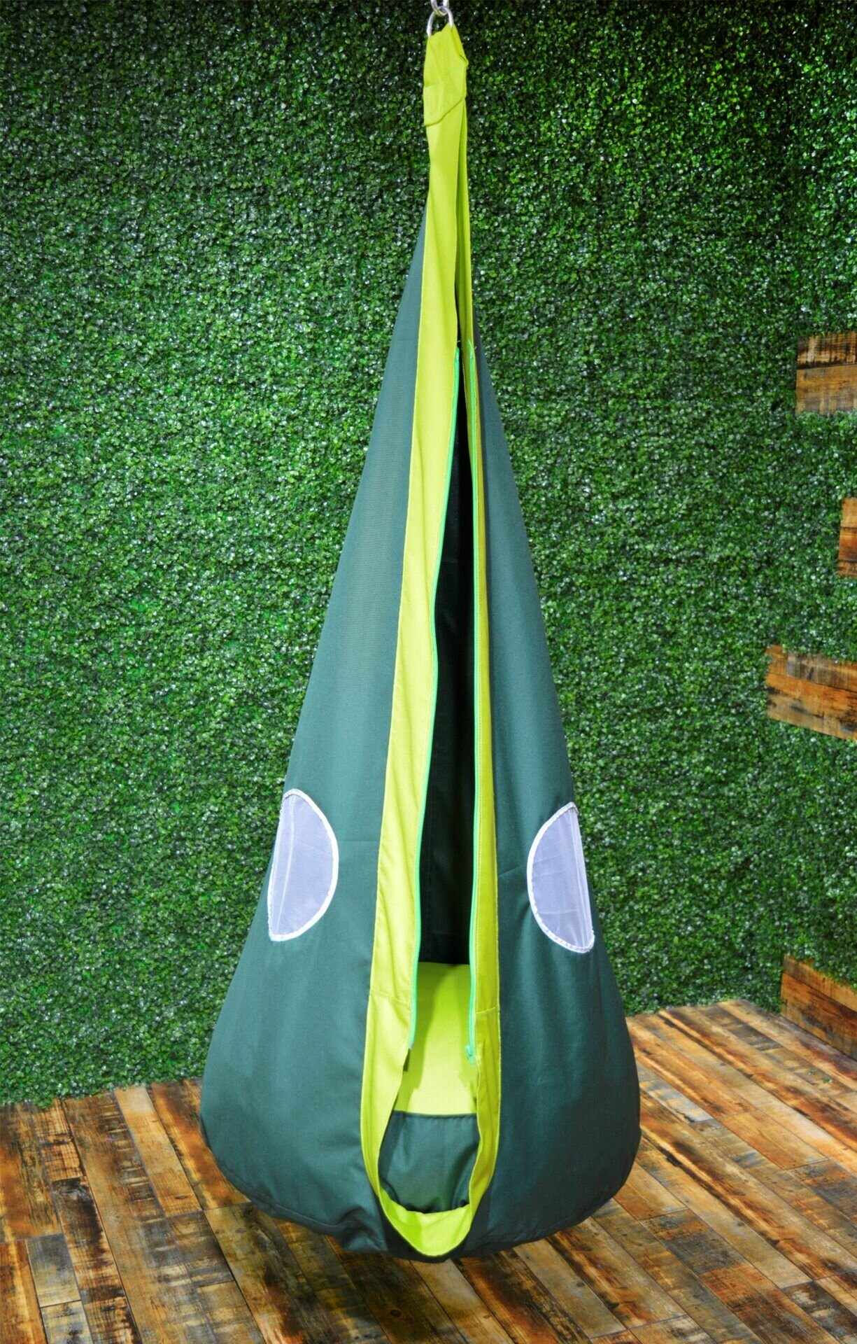 Качели Mamsi-Papsi "Кокон", подвесные, нагрузка до 75 кг, диаметр 75см, тёмно-зелёные/лайм