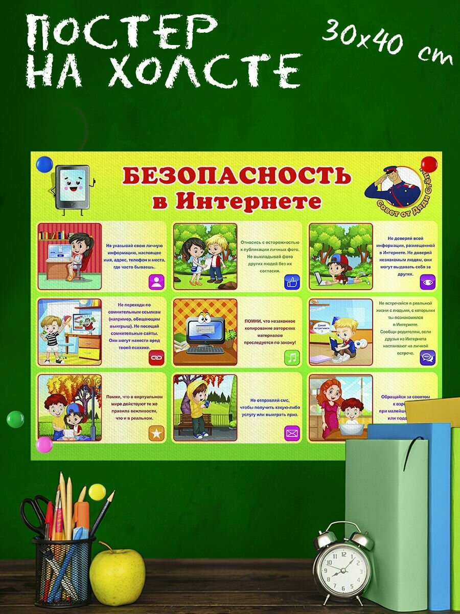 Обучающий постер-плакат для школы Безопасность ребенка ОБЖ (2) 30х40 см