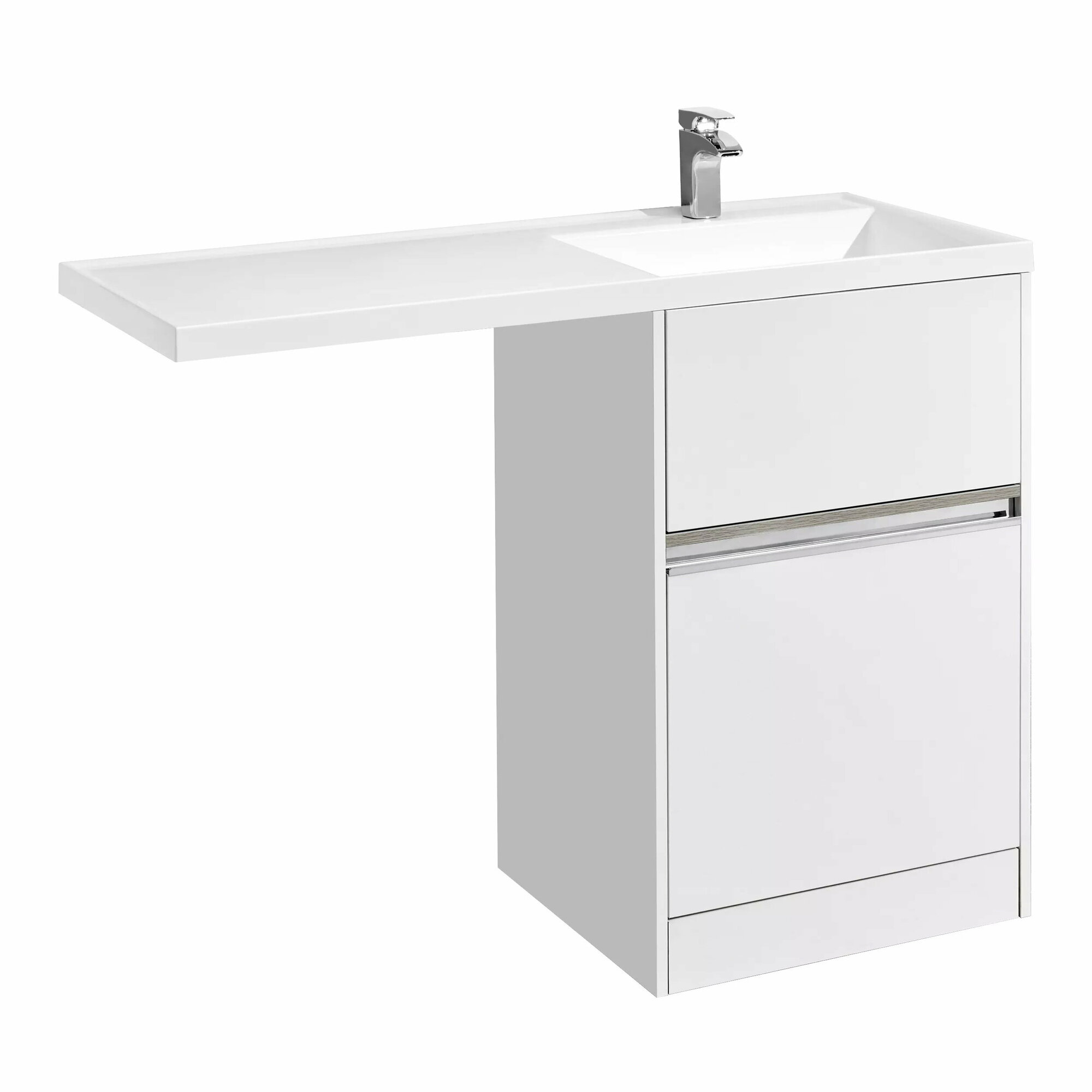 Тумба с раковиной AQUATON Лондри 60 левая, для стиральной машины, 2 ящ, цвет: белый 1A2359K1LH010