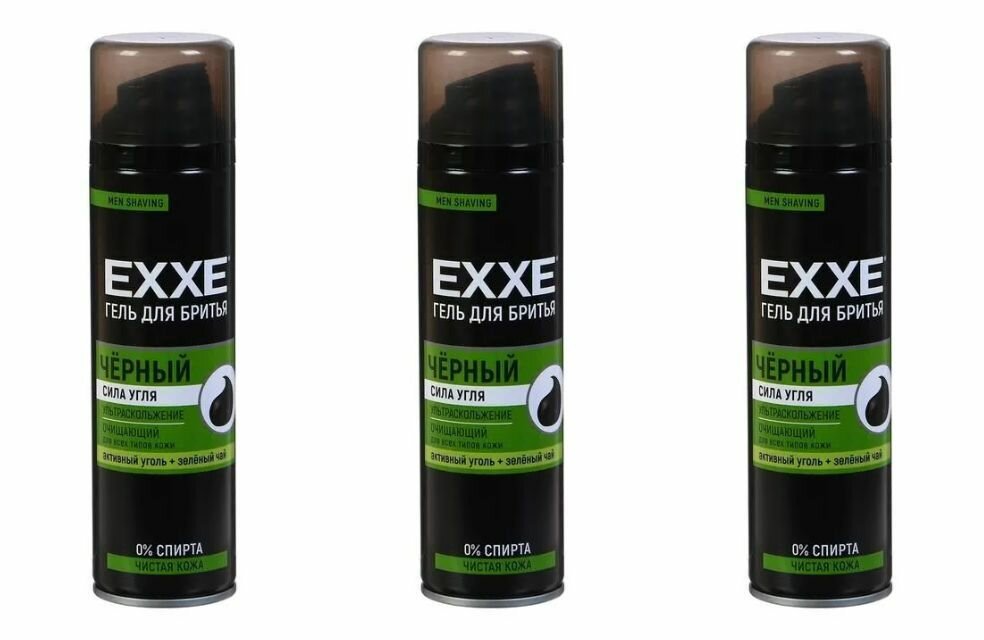 Еххе Гель для бритья, Сила угля, для всех типов кожи, 200 мл, 3 шт