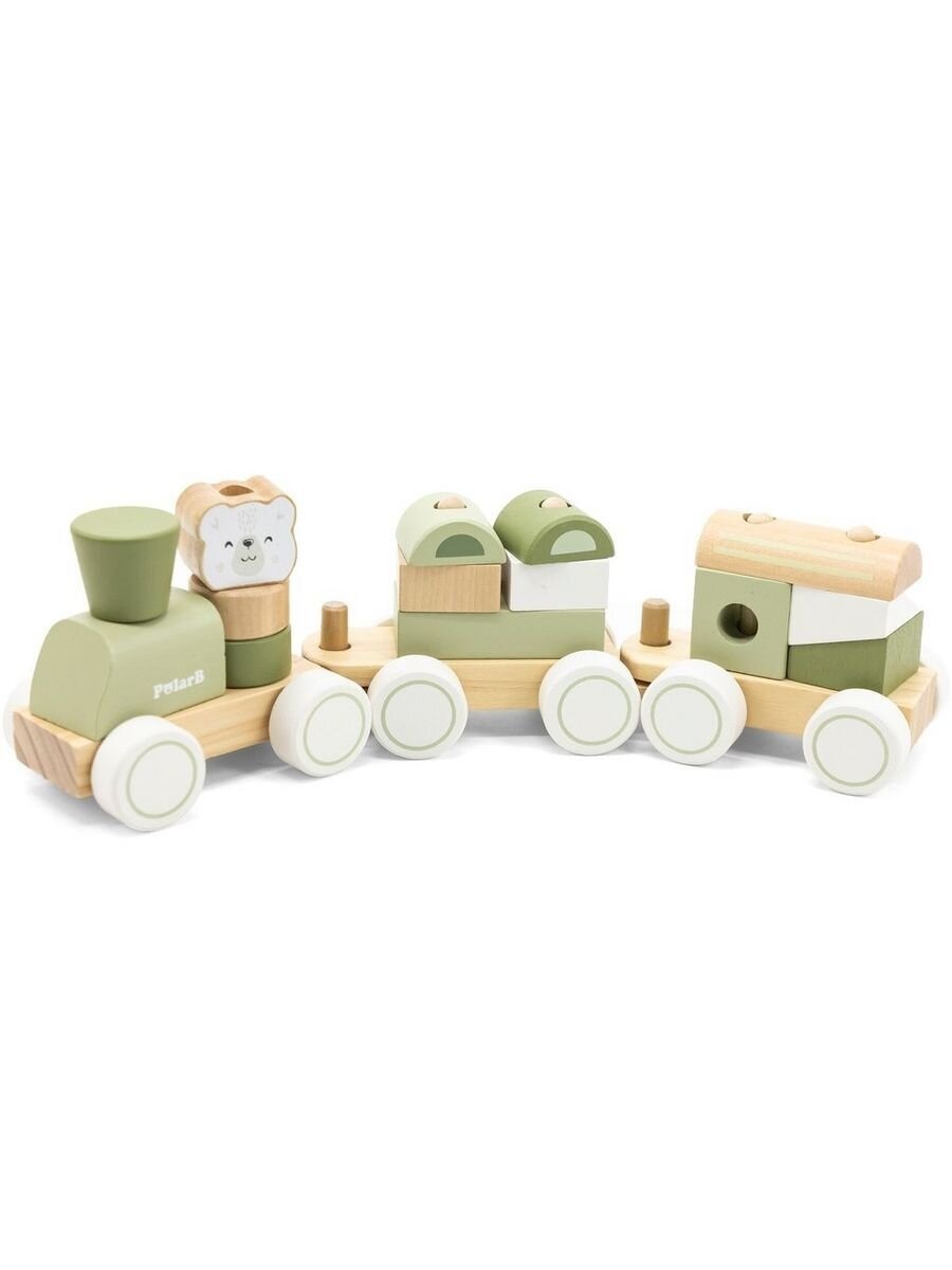 Конструктор деревянный Viga Toys PolarB Поезд с вагонами Мишка, 44231