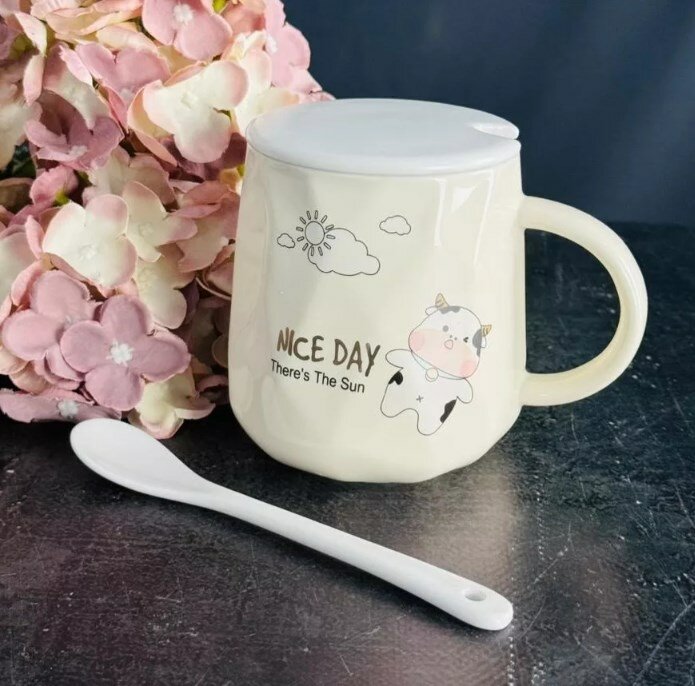 Детская кружка 420мл с крышкой и ложкой Фарфор 315-055 118-315-055