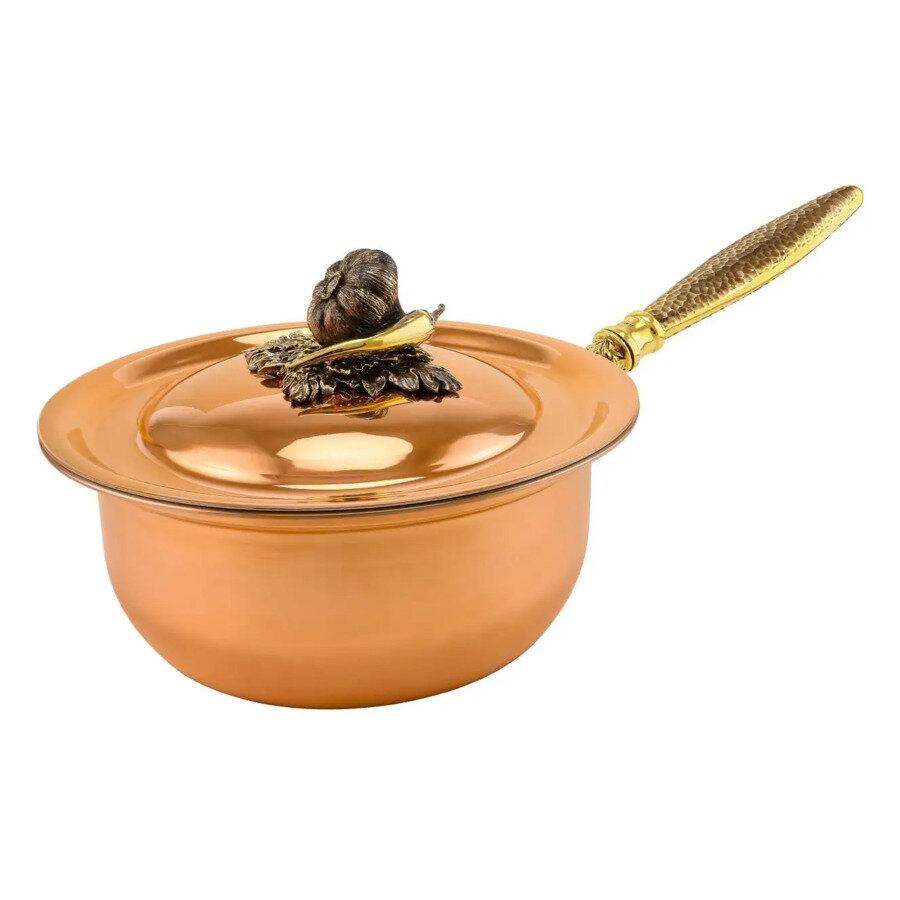 Сотейник с резной ручкой с лужением Кольчугинский мельхиор Чеснок d7,5 см, медь