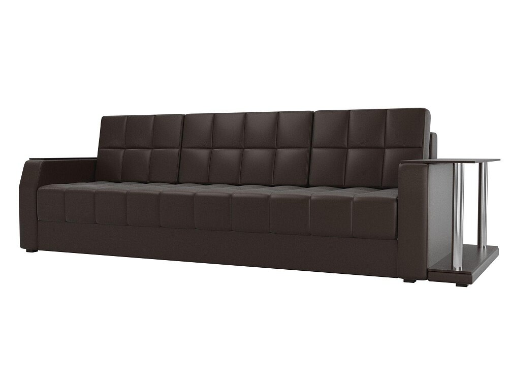 Прямой диван Атлант со столиком Коричневый Экокожа Правый, еврокнижка, 255х101х85 см, с ящиком для белья