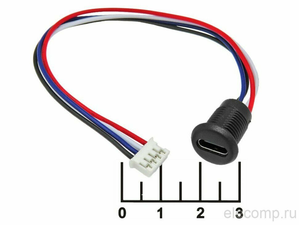 Разъем питания Type C гнездо в панель 4pin на проводе 15см TYPE-C-4Pin-20