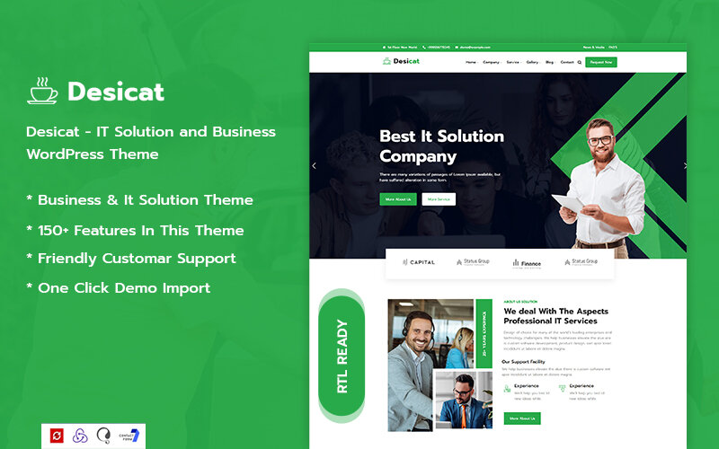 Подарочный сертификат на Шаблон для сайта Вордпресс с демоконтентом Desicat - IT Solution And Business Services WordPress Theme