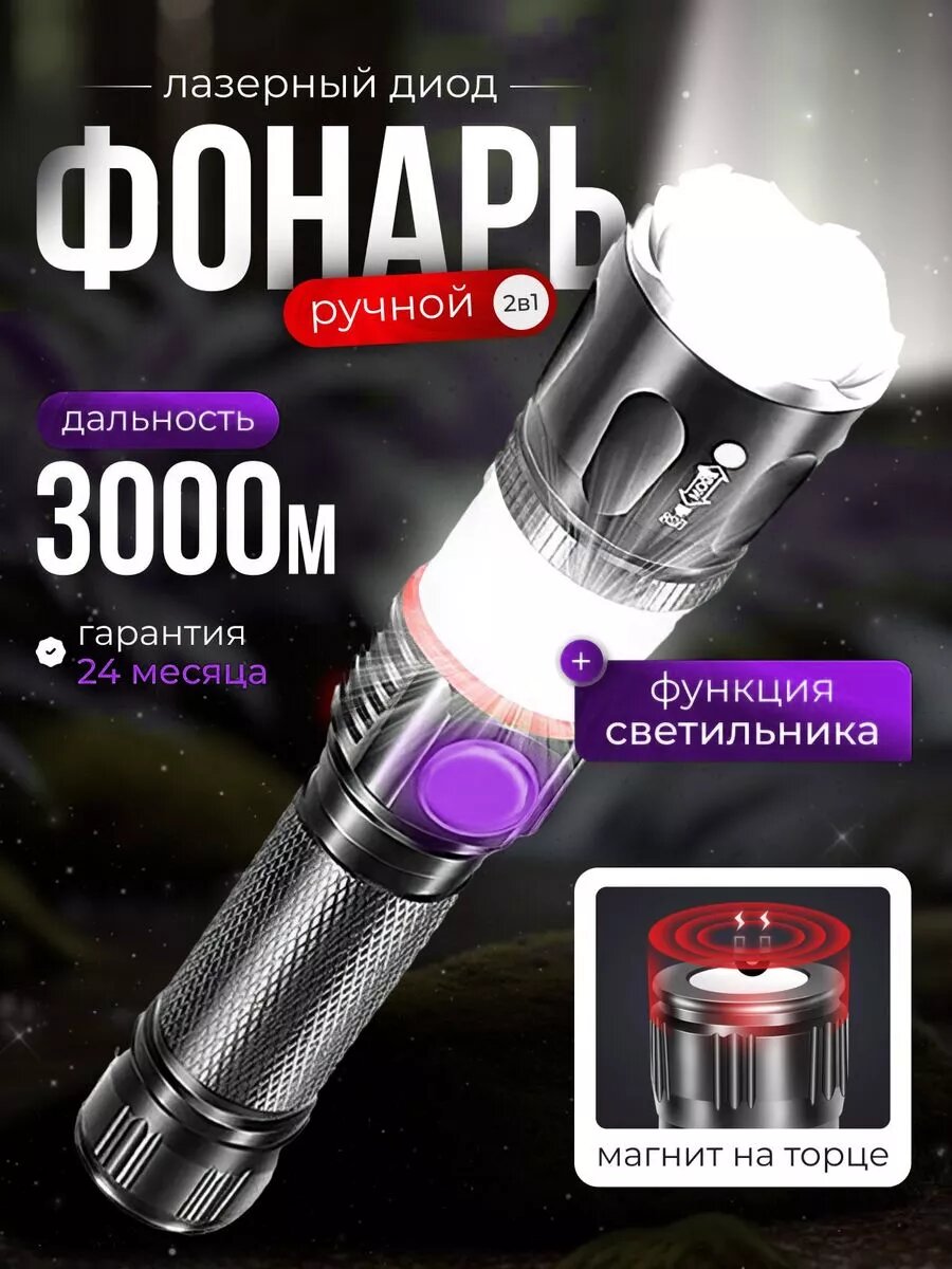 Фонарик ручной аккумуляторный с магнитом
