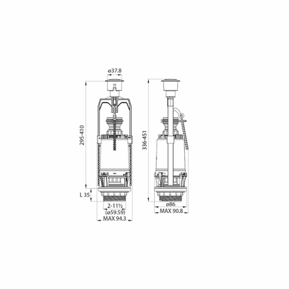 Клапан для унитаза Iddis выпускной, одноуровневый, длина 94.3 мм