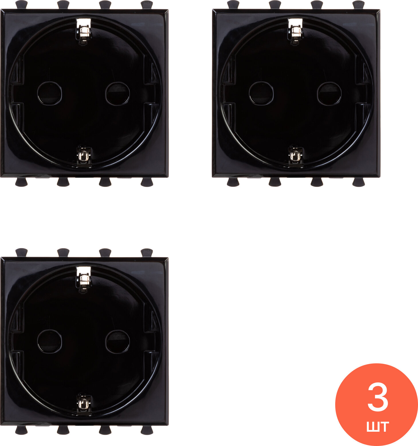 Розетка силовая штепсельная DKC / ДКС Avanti, 16А 230В IP20 черный квадрат 2P+E с заземляющими контактами и шторками, 2 модуля, 4412002 / электрооборудование (комплект из 3 шт)