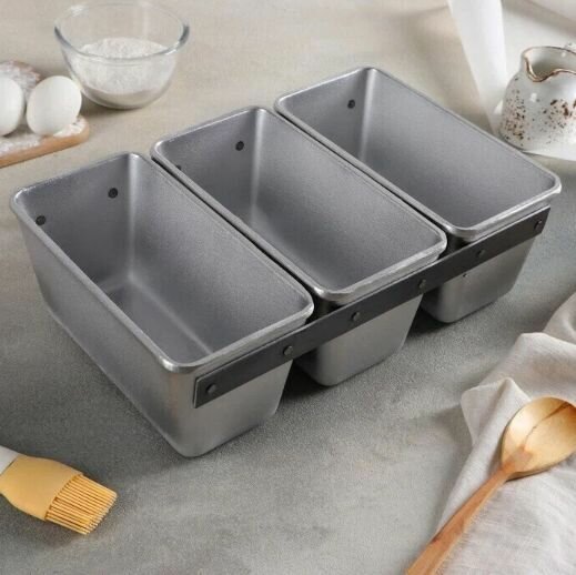 Форма для выпечки хлеба прямоугольная 3Л 13х7х6см 3-х секционная литой алюминий