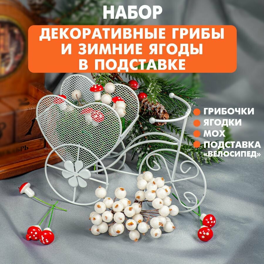 Набор декоративных грибов и ягод в подставке DMO