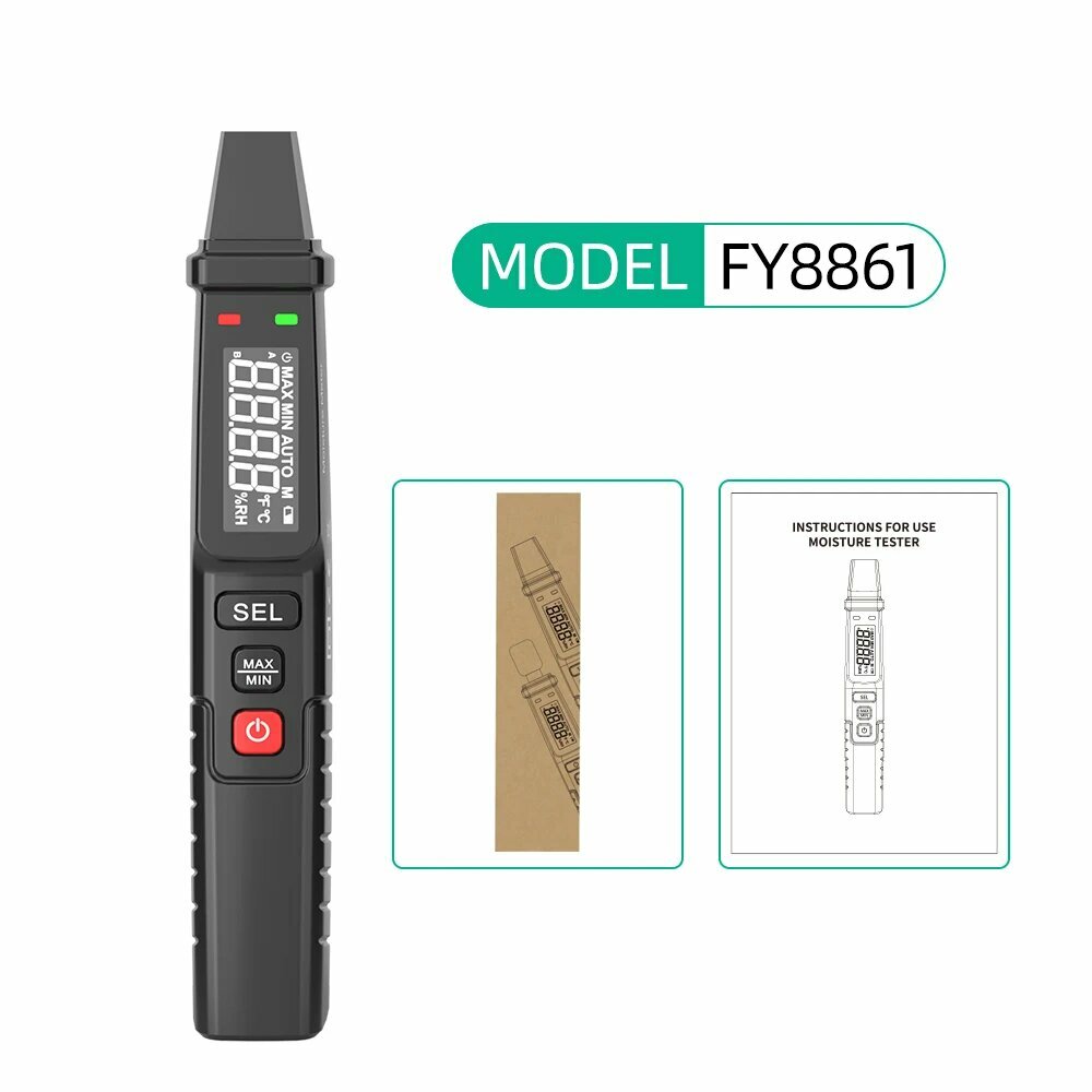 MASTFUYI FY8861 Цифровой влагомер с ЖК-дисплеем Измеритель влажности древесины и стройматериалов Тестер сырости