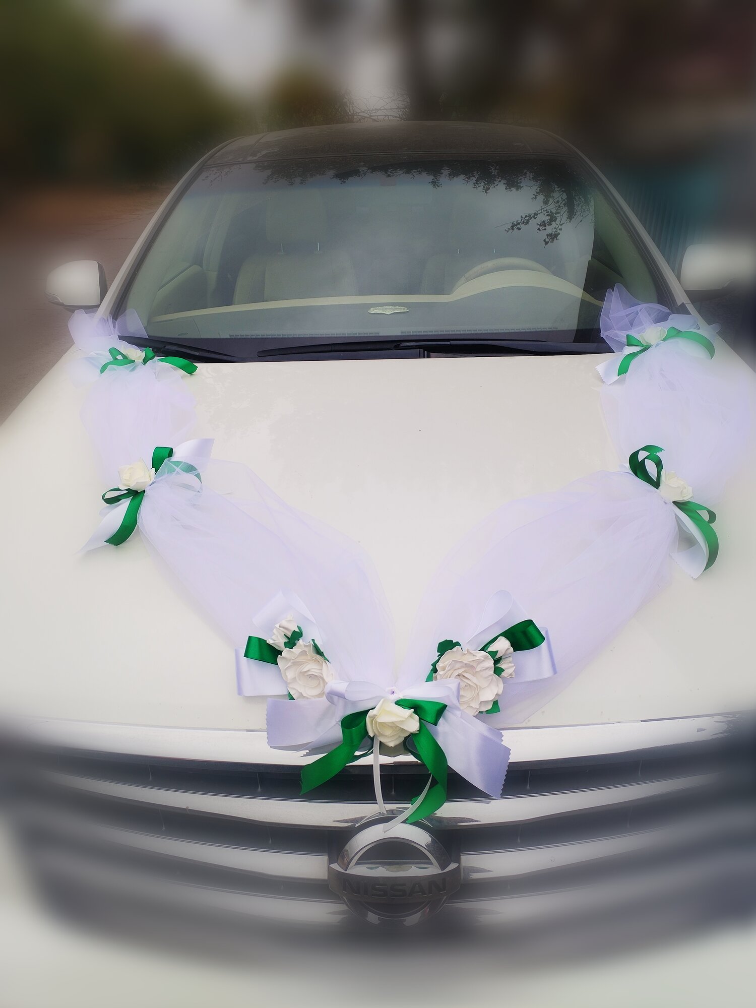 Свадебная лента фатин с латексными цветами длина 300 см