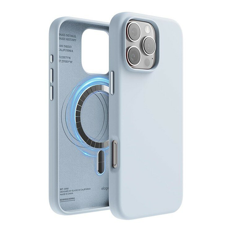 Elago силиконовый чехол для iPhone 16 Pro Max, Soft silicone (Liquid) Light Blue (MagSafe)