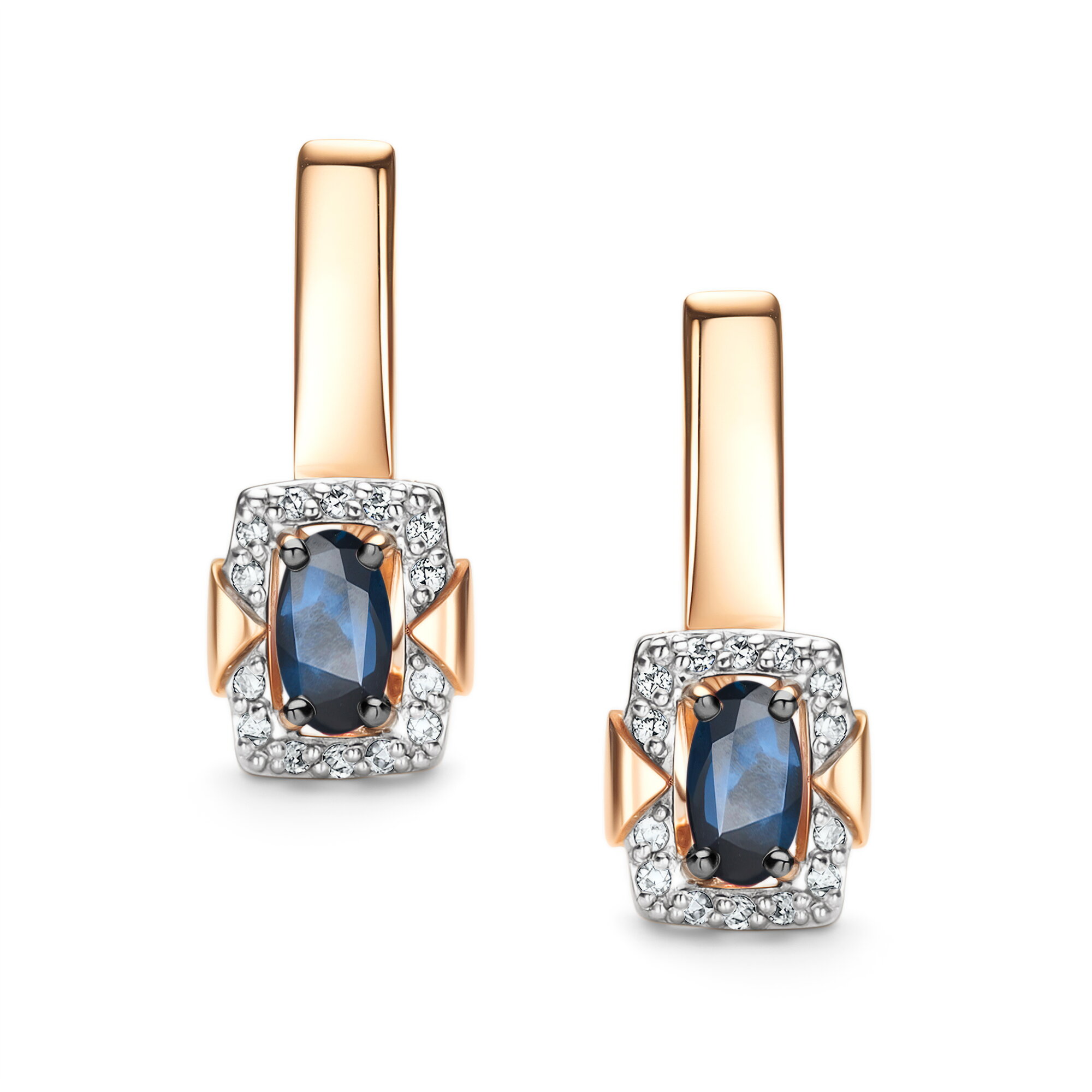 Серьги, красное золото, 585 проба, сапфир, бриллиант