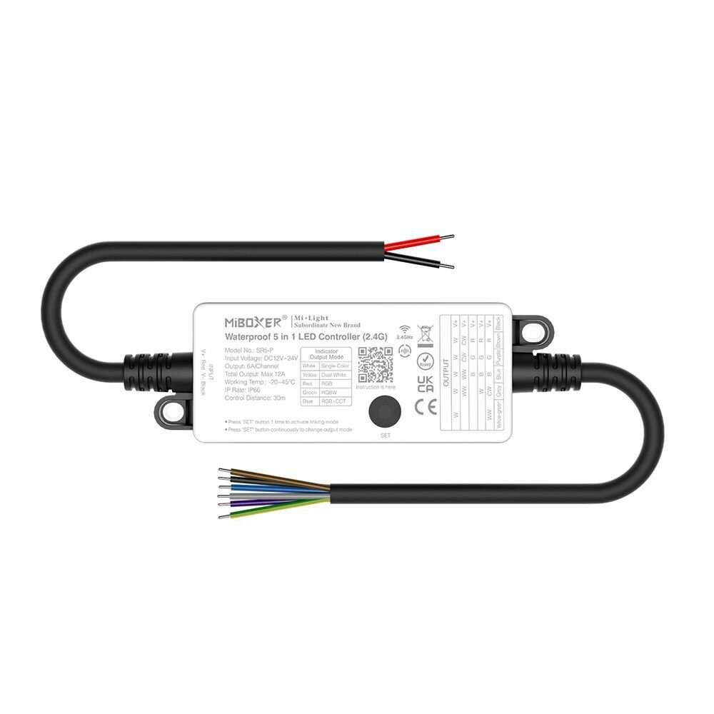Контроллер Miboxer SR5-P, 12A, DC12-24V RF 2.4GHz, IP66, RGB/RGBW/CCT