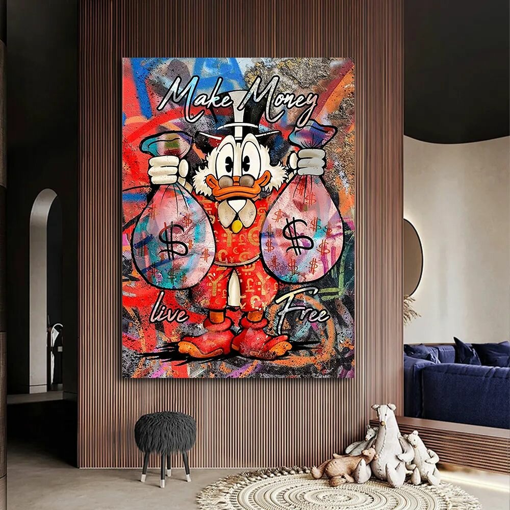 Картина Дональд Дак с деньгами, Скрудж Макдак, 50х70 см.